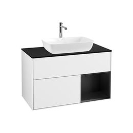 Villeroy & Boch Villeroy und Boch Finion Waschtischunterschrank G782PDGF 100cm, Abdeckplatte black matt, Emotion, Regale Black matt lacquer, Glossy white lacquer