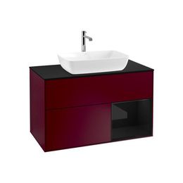 Villeroy & Boch Villeroy und Boch Finion Waschtischunterschrank G782PHHB 100cm, Abdeckplatte black matt, Emotion, Regale Glossy black lacquer, Peony Matt