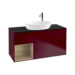 Villeroy & Boch Villeroy und Boch Finion Waschtischunterschrank F942PCHB 120cm, Abdeckplatte black matt, Regale Oak Veneer, Peony Matt