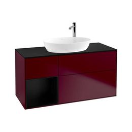 Villeroy & Boch Villeroy und Boch Finion Waschtischunterschrank F942PDHB 120cm, Abdeckplatte black matt, Regale Black matt lacquer, Peony Matt