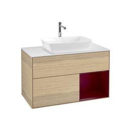 Villeroy & Boch Villeroy und Boch Finion Waschtischunterschrank G781HBPC 100cm, Abdeckplatte white matt, Emotion, Regale Peony matt lacquer, Oak Veneer