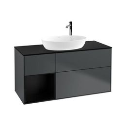 Villeroy & Boch Villeroy und Boch Finion Waschtischunterschrank F942PDHG 120cm, Abdeckplatte black matt, Regale Black matt lacquer, Midnight Blue Matt Lacquer
