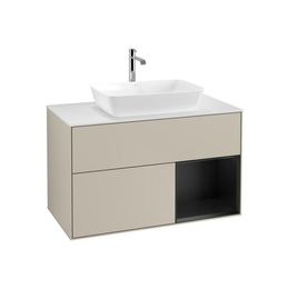 Villeroy & Boch Villeroy und Boch Finion Waschtischunterschrank G781PDHH 100cm, Abdeckplatte white matt, Emotion, Regale Black matt lacquer, Sand Matt Lacquer