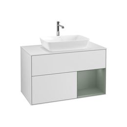 Villeroy & Boch Villeroy und Boch Finion Waschtischunterschrank G781GMMT 100cm, Abdeckplatte white matt, Emotion, Regale Olive matt lacquer, White matt lacquer