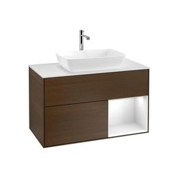 Villeroy & Boch Villeroy und Boch Finion Waschtischunterschrank G781GFGN 100cm, Abdeckplatte white matt, Emotion, Regale Glossy white lacquer, Walnut veneer