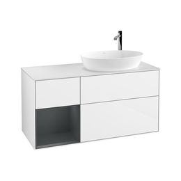Villeroy & Boch Villeroy und Boch Finion Waschtischunterschrank G921HGGF 120cm, Abdeckplatte white matt, Emotion, Regale Midnight matt lacquer, Glossy white lacquer