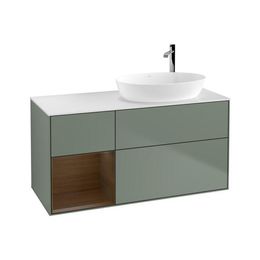 Villeroy & Boch Villeroy und Boch Finion Waschtischunterschrank G921GNGM 120cm, Abdeckplatte white matt, Emotion, Regale Walnut Veneer, Olive Matt Lacquer