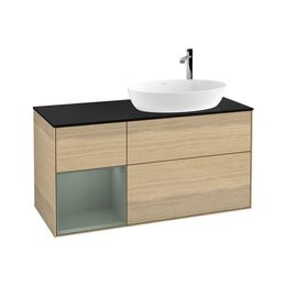 Villeroy & Boch Villeroy und Boch Finion Waschtischunterschrank G922GMPC 120cm, Abdeckplatte black matt, Emotion, Regale Olive matt lacquer, Oak Veneer