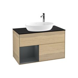 Villeroy & Boch Villeroy und Boch Finion Waschtischunterschrank G892HGPC 100cm, Abdeckplatte black matt, Emotion, Regale Midnight matt lacquer, Oak Veneer