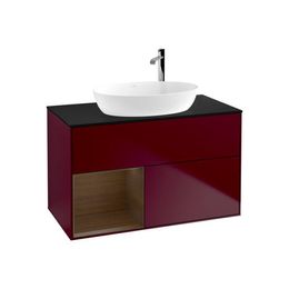 Villeroy & Boch Villeroy und Boch Finion Waschtischunterschrank G892GNHB 100cm, Abdeckplatte black matt, Emotion, Regale Walnut Veneer, Peony Matt