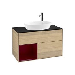 Villeroy & Boch Villeroy und Boch Finion Waschtischunterschrank F892HBPC 100cm, Abdeckplatte black matt, Regale Peony matt lacquer, Oak Veneer