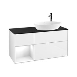 Villeroy & Boch Villeroy und Boch Finion Waschtischunterschrank G922GFGF 120cm, Abdeckplatte black matt, Emotion, Regale Glossy white lacquer, Glossy white lacquer