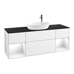 Villeroy & Boch Villeroy und Boch Finion Waschtischunterschrank G982GFGF 160cm, Abdeckplatte black matt, Emotion, Regale Glossy white lacquer, Glossy white lacquer