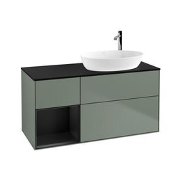 Villeroy & Boch Villeroy und Boch Finion Waschtischunterschrank F922PDGM 120cm, Abdeckplatte black matt, Regale Black matt lacquer, Olive Matt Lacquer