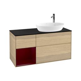 Villeroy & Boch Villeroy und Boch Finion Waschtischunterschrank G922HBPC 120cm, Abdeckplatte black matt, Emotion, Regale Peony matt lacquer, Oak Veneer