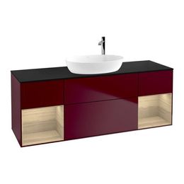 Villeroy & Boch Villeroy und Boch Finion Waschtischunterschrank G982PCHB 160cm, Abdeckplatte black matt, Emotion, Regale Oak Veneer, Peony Matt