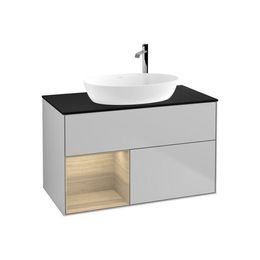 Villeroy & Boch Villeroy und Boch Finion Waschtischunterschrank G892PCGJ 100cm, Abdeckplatte black matt, Emotion, Regale Oak Veneer, Light grey matt