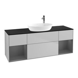 Villeroy & Boch Villeroy und Boch Finion Waschtischunterschrank G982GKGJ 160cm, Abdeckplatte black matt, Emotion, Regale Anthracite matt lacquer, Light grey matt