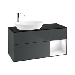 Villeroy & Boch Villeroy und Boch Finion Waschtischunterschrank F932GFHG 120cm, Abdeckplatte black matt, Regale Glossy white lacquer, Midnight Blue Matt Lacquer