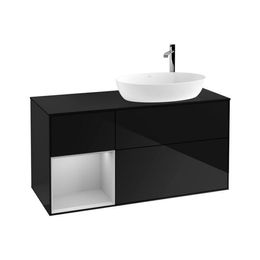 Villeroy & Boch Villeroy und Boch Finion Waschtischunterschrank G922GJPH 120cm, Abdeckplatte black matt, Emotion, Regale Light grey matt lacquer, Glossy Black Lacquer