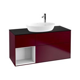 Villeroy & Boch Villeroy und Boch Finion Waschtischunterschrank F942GFHB 120cm, Abdeckplatte black matt, Regale Glossy white lacquer, Peony Matt