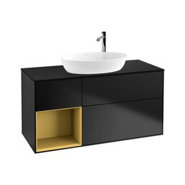 Villeroy & Boch Villeroy und Boch Finion Waschtischunterschrank F942HFPD 120cm, Abdeckplatte black matt, Regale Gold matt lacquer, Black matt lacquer