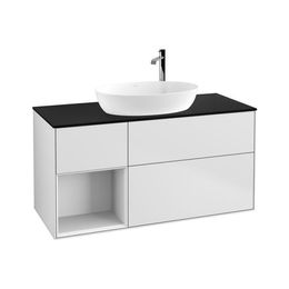 Villeroy & Boch Villeroy und Boch Finion Waschtischunterschrank F942GFMT 120cm, Abdeckplatte black matt, Regale Glossy white lacquer, White matt lacquer