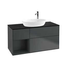 Villeroy & Boch Villeroy und Boch Finion Waschtischunterschrank F942HGHG 120cm, Abdeckplatte black matt, Regale Midnight matt lacquer, Midnight Blue Matt Lacquer