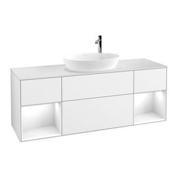 Villeroy & Boch Villeroy und Boch Finion Waschtischunterschrank G981GFGF 160cm, Abdeckplatte white matt, Emotion, Regale Glossy white lacquer, Glossy white lacquer