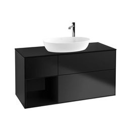 Villeroy & Boch Villeroy und Boch Finion Waschtischunterschrank F942PHPD 120cm, Abdeckplatte black matt, Regale Glossy black lacquer, Black matt lacquer