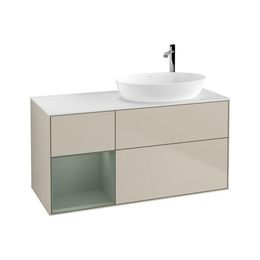 Villeroy & Boch Villeroy und Boch Finion Waschtischunterschrank F921GMHH 120cm, Abdeckplatte white matt, Regale Olive matt lacquer, Sand Matt Lacquer