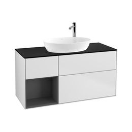 Villeroy & Boch Villeroy und Boch Finion Waschtischunterschrank F942GKMT 120cm, Abdeckplatte black matt, Regale Anthracite matt lacquer, White matt lacquer
