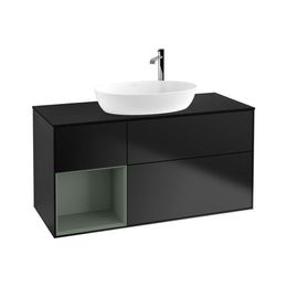 Villeroy & Boch Villeroy und Boch Finion Waschtischunterschrank F942GMPD 120cm, Abdeckplatte black matt, Regale Olive matt lacquer, Black matt lacquer