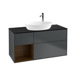 Villeroy & Boch Villeroy und Boch Finion Waschtischunterschrank F942GNHG 120cm, Abdeckplatte black matt, Regale Walnut Veneer, Midnight Blue Matt Lacquer
