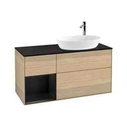 Villeroy & Boch Villeroy und Boch Finion Waschtischunterschrank G922PDPC 120cm, Abdeckplatte black matt, Emotion, Regale Black matt lacquer, Oak Veneer