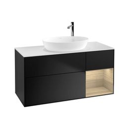 Villeroy & Boch Villeroy und Boch Finion Waschtischunterschrank F951PCPD 120cm, Abdeckplatte white matt, Regale Oak Veneer, Black matt lacquer