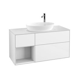 Villeroy & Boch Villeroy und Boch Finion Waschtischunterschrank G941GFGF 120cm, Abdeckplatte white matt, Emotion, Regale Glossy white lacquer, Glossy white lacquer