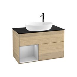 Villeroy & Boch Villeroy und Boch Finion Waschtischunterschrank G892GJPC 100cm, Abdeckplatte black matt, Emotion, Regale Light grey matt lacquer, Oak Veneer