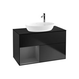 Villeroy & Boch Villeroy und Boch Finion Waschtischunterschrank F892GKPD 100cm, Abdeckplatte black matt, Regale Anthracite matt lacquer, Black matt lacquer