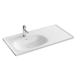Vitra Equal M&ouml;belwaschtisch 7243B403-0001 100x52cm, Hahnloch/&Uuml;berlaufschlitz, Becken links, Ablage rechts, wei&szlig; hochglanz VC