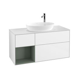 Villeroy & Boch Villeroy und Boch Finion Waschtischunterschrank G941GMGF 120cm, Abdeckplatte white matt, Emotion, Regale Olive matt lacquer, Glossy white lacquer