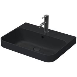 Duravit Happy D.2 Aufsatz-Waschtisch 23606013001 60 x 46 cm, geschliffen, 1 Hahnloch, mit &Uuml;berlauf, Hahnlochbank, anthrazit matt WonderGliss