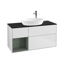 Villeroy & Boch Villeroy und Boch Finion Waschtischunterschrank F942GMMT 120cm, Abdeckplatte black matt, Regale Olive matt lacquer, White matt lacquer
