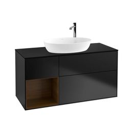 Villeroy & Boch Villeroy und Boch Finion Waschtischunterschrank F942GNPD 120cm, Abdeckplatte black matt, Regale Walnut Veneer, Black matt lacquer