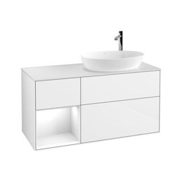 Villeroy & Boch Villeroy und Boch Finion Waschtischunterschrank G921GFGF 120cm, Abdeckplatte white matt, Emotion, Regale Glossy white lacquer, Glossy white lacquer