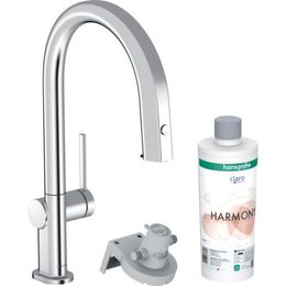 Hansgrohe Aqittura M91 K&uuml;chenarmatur 76800000 mit Ausziehauslauf, 1jet, sBox, Starter Set, chrom