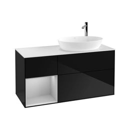 Villeroy & Boch Villeroy und Boch Finion Waschtischunterschrank G921GJPH 120cm, Abdeckplatte white matt, Emotion, Regale Light grey matt lacquer, Glossy Black Lacquer