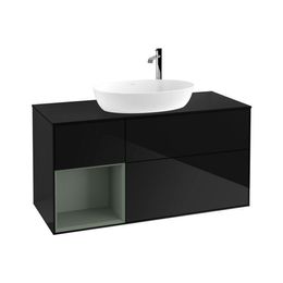 Villeroy & Boch Villeroy und Boch Finion Waschtischunterschrank F942GMPH 120cm, Abdeckplatte black matt, Regale Olive matt lacquer, Glossy Black Lacquer