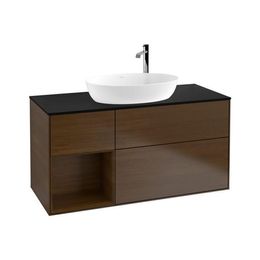 Villeroy & Boch Villeroy und Boch Finion Waschtischunterschrank F942GNGN 120cm, Abdeckplatte black matt, Regale Walnut Veneer, Walnut veneer