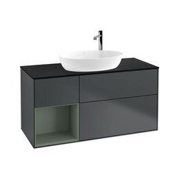Villeroy & Boch Villeroy und Boch Finion Waschtischunterschrank F942GMHG 120cm, Abdeckplatte black matt, Regale Olive matt lacquer, Midnight Blue Matt Lacquer